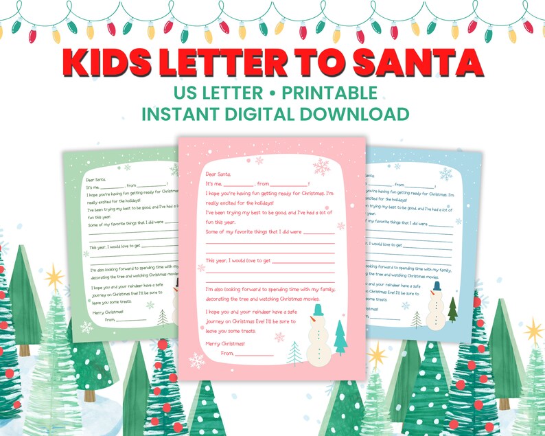 Letter to Santa Printable Dear Santa Letter for Kids Santa Christmas ...