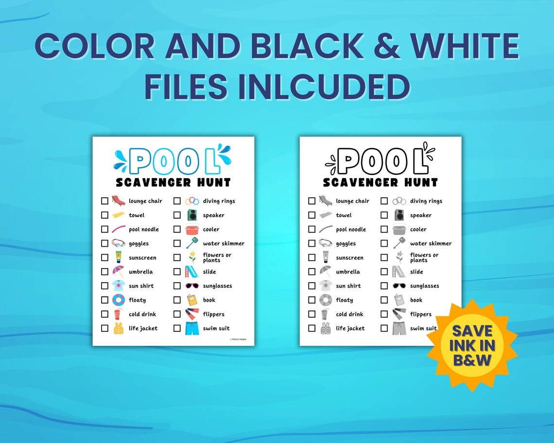 Pool Scavenger Hunt for Kids Printable Summer Activity Outdoor ...