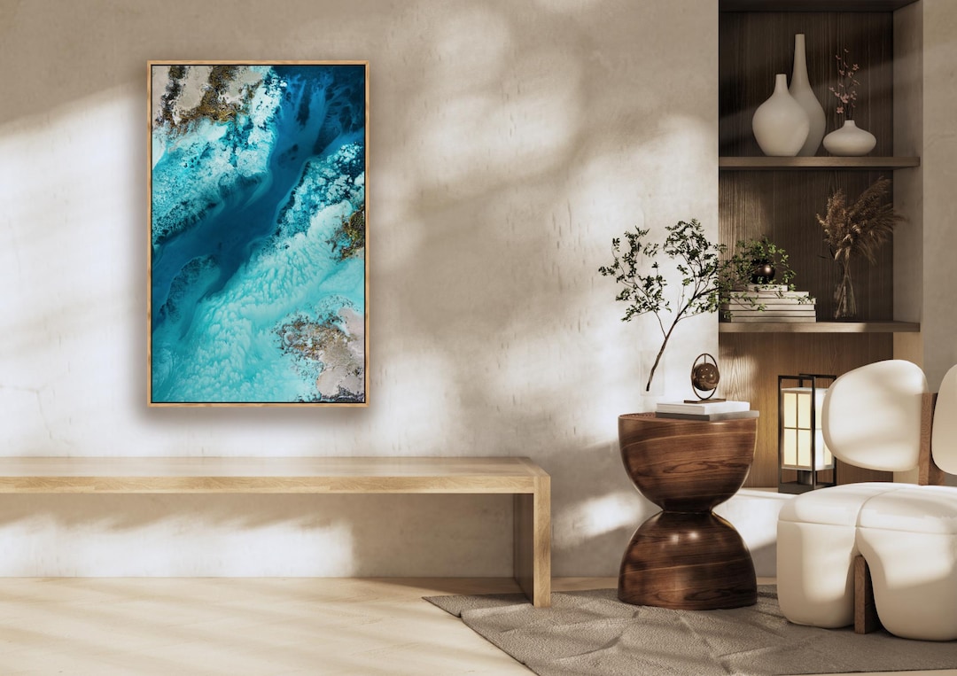 Framed Ocean Wall Art, Beachy Wall Decor, Aerial Ocean Art, Entryway ...