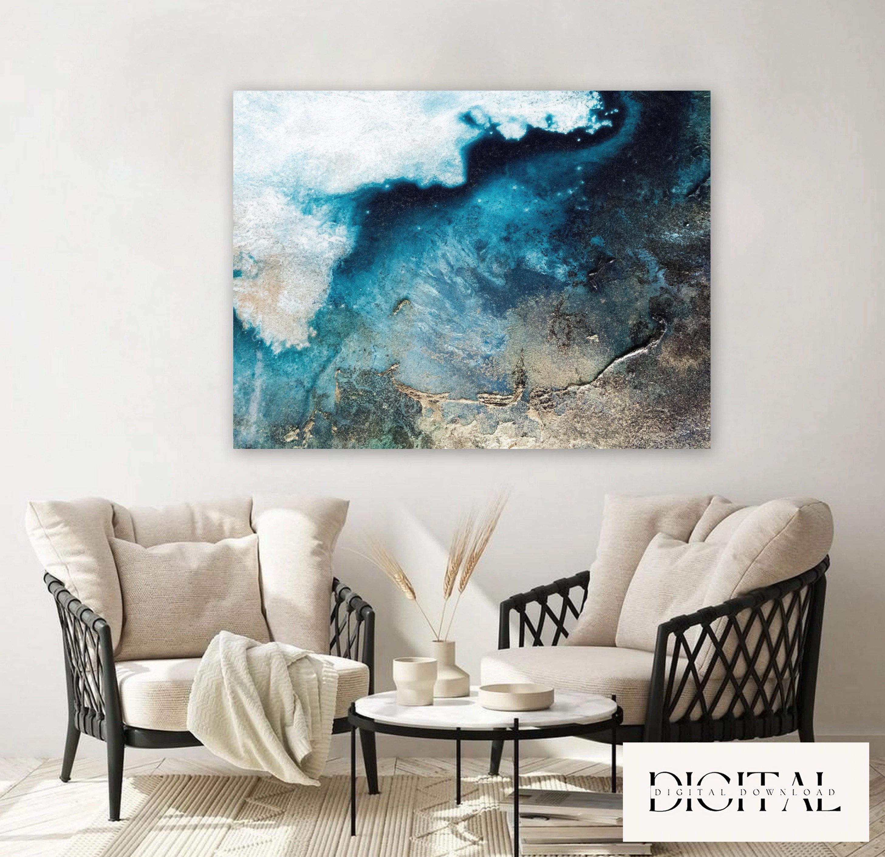 Abstract Waves Art, Digital Ocean Art, Printable Painting, Realistic ...