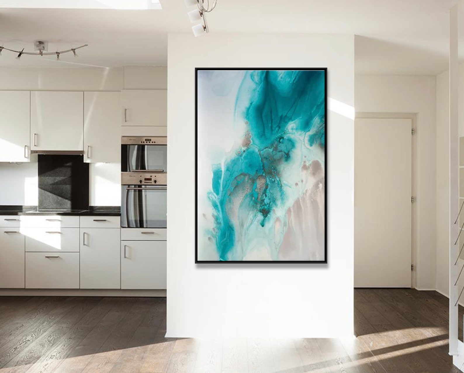 Blue Abstract Ocean Art, Digital Coastal Painting, Ocean Water Flow Art ...