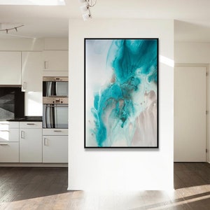 Blue Abstract Ocean Art, Digital Coastal Painting, Ocean Water Flow Art ...