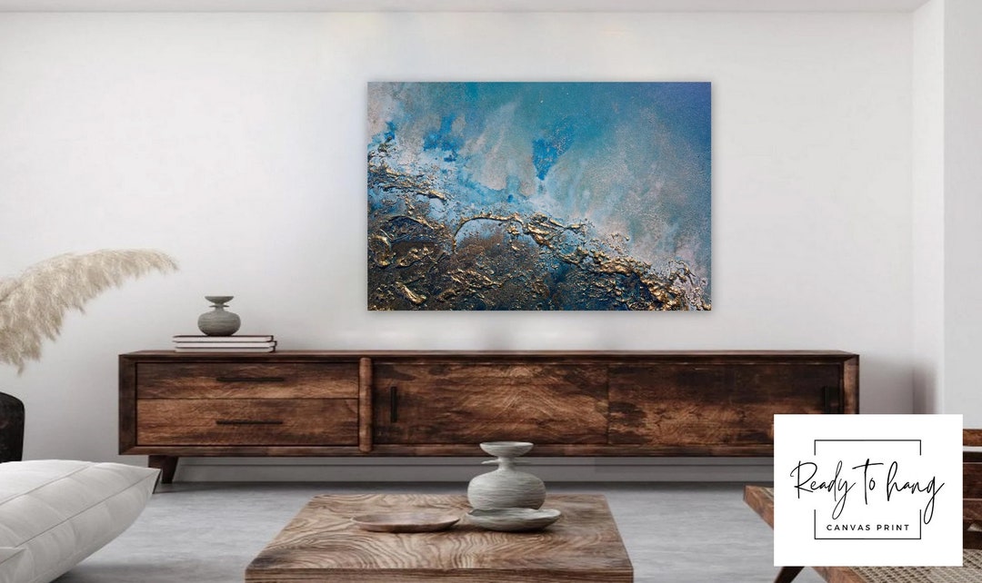 Cerulean Blue Art, Seascape Art Print, Aerial Ocean Canvas, Large ...