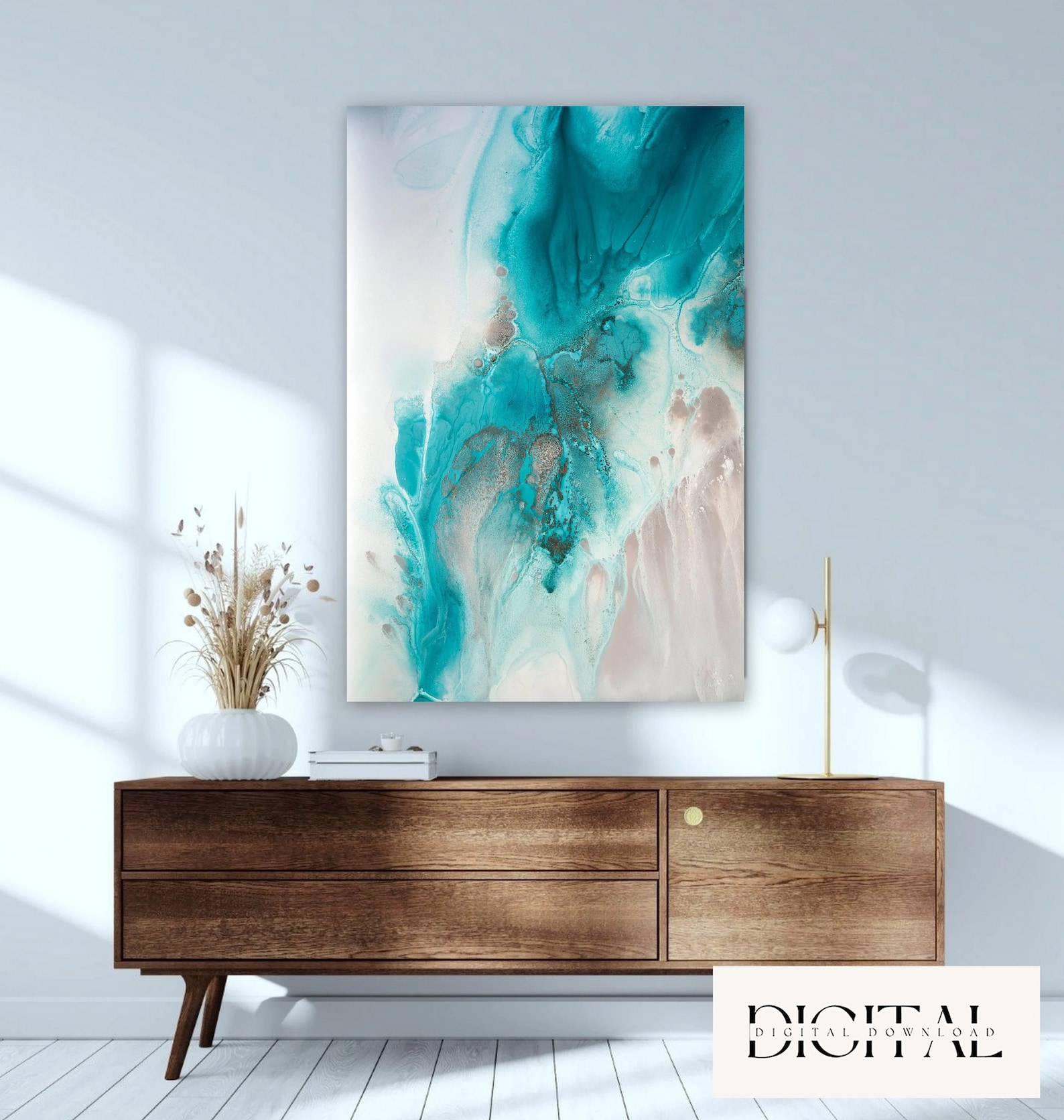 Blue Abstract Ocean Art, Digital Coastal Painting, Ocean Water Flow Art ...