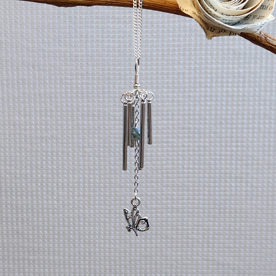 Custom Silver Windchime Inspired Necklace With Stone Clapper and Wind ...