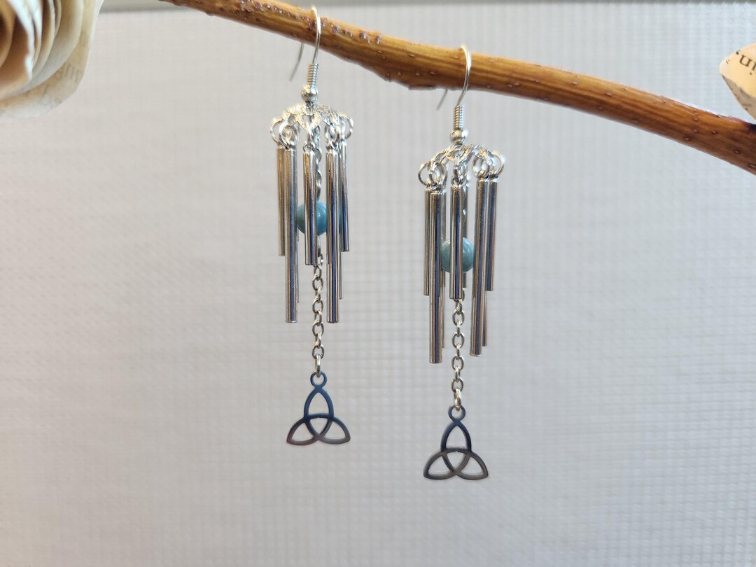 Custom Silver Windchime Inspired Earrings With Stone Clappers and Wind ...