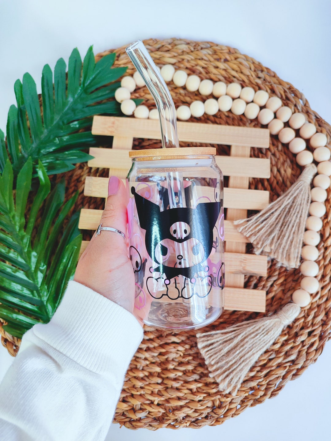 Kuremii Glass, Glass Cup With Lid and Straw, Kuromii, Glass Can for ...