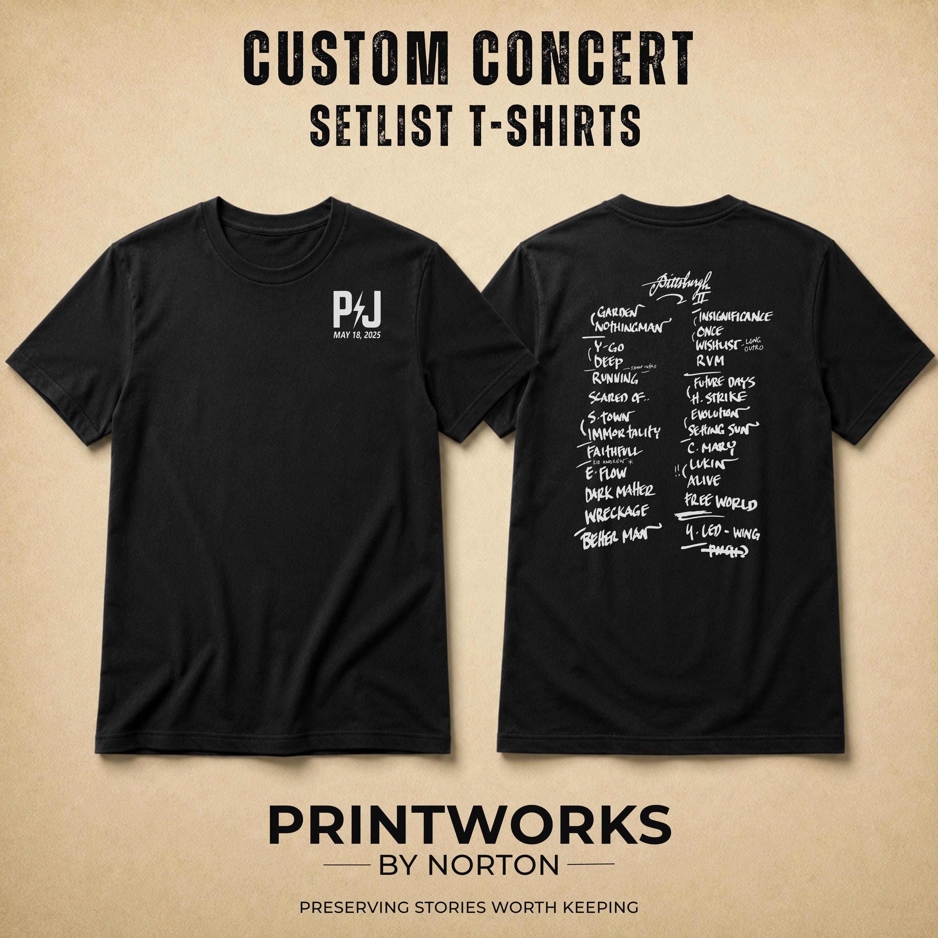 Custom Concert Setlist T-shirt, Personalized Band Tour Shirt, Any Band ...