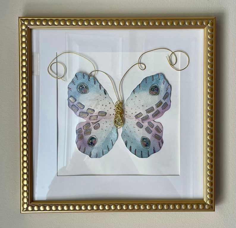 Starlight 1 Original Artwork, Watercolor Butterfly in Matted Gold Frame ...