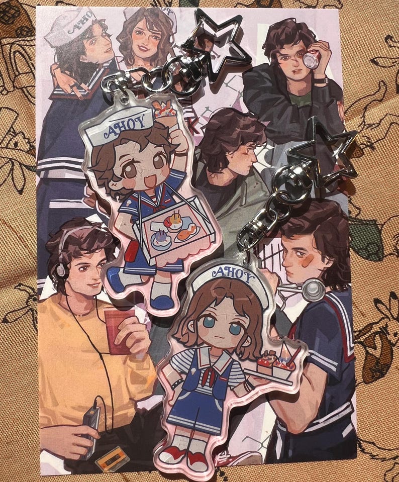 Stranger Things Steve & Robin Scoops Ahoy Theme Key Chains Pair - Etsy