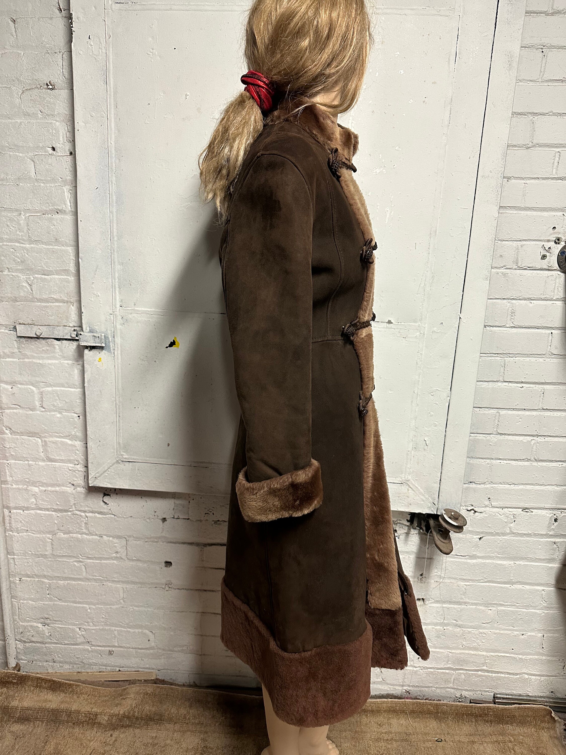 Vintage Sherling Coat / Brown Sheepskin Long Coat / Size S-XS / Genuine ...