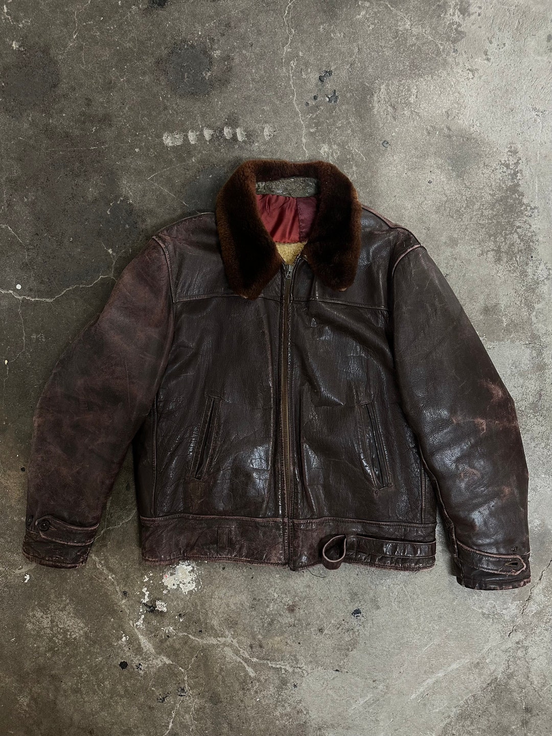 Vintage Leather Jacket / 1950' Jacket / Brown / M/L / Rockabilly Bomber ...