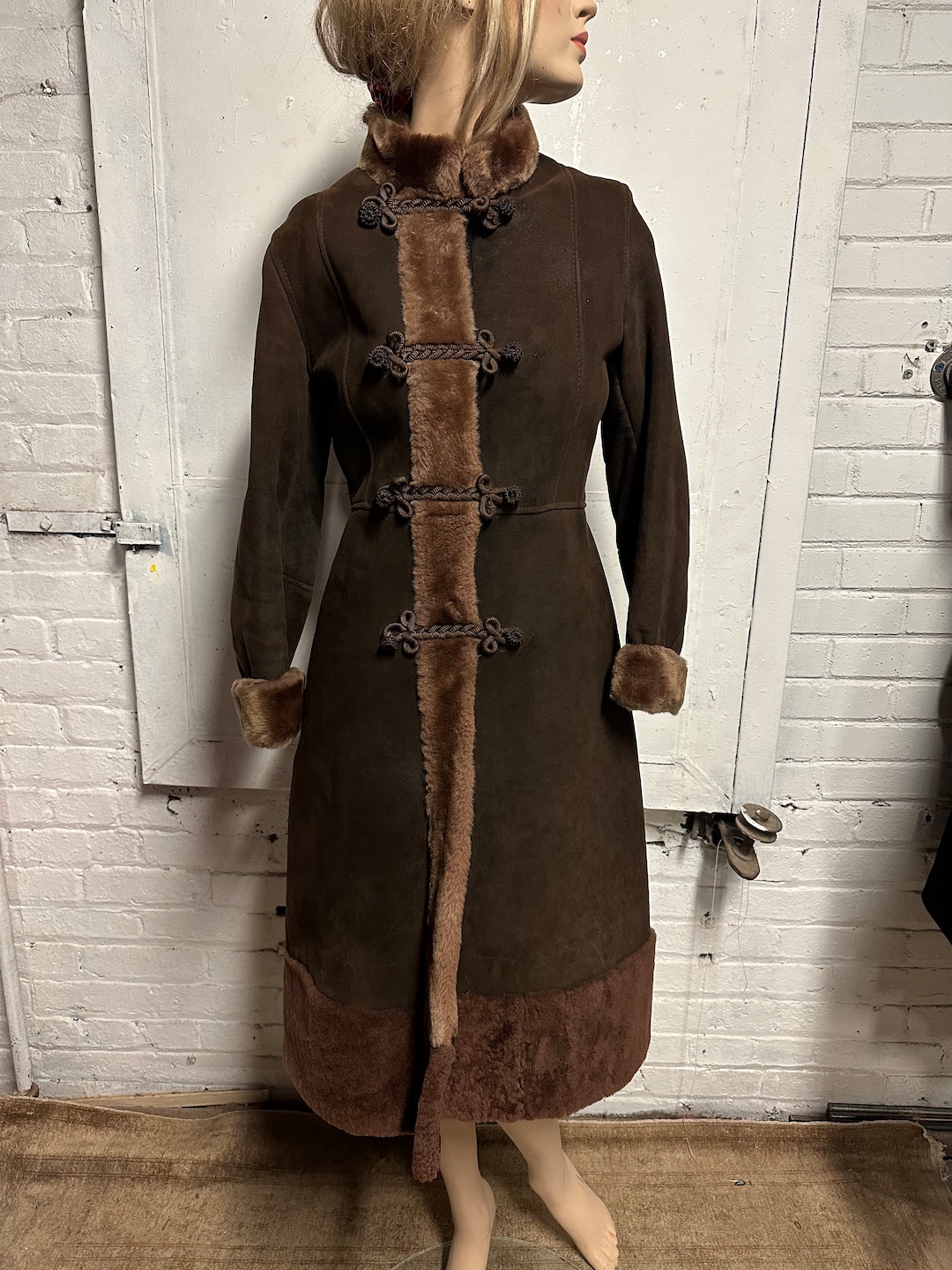 Vintage Sherling Coat / Brown Sheepskin Long Coat / Size S-XS / Genuine ...