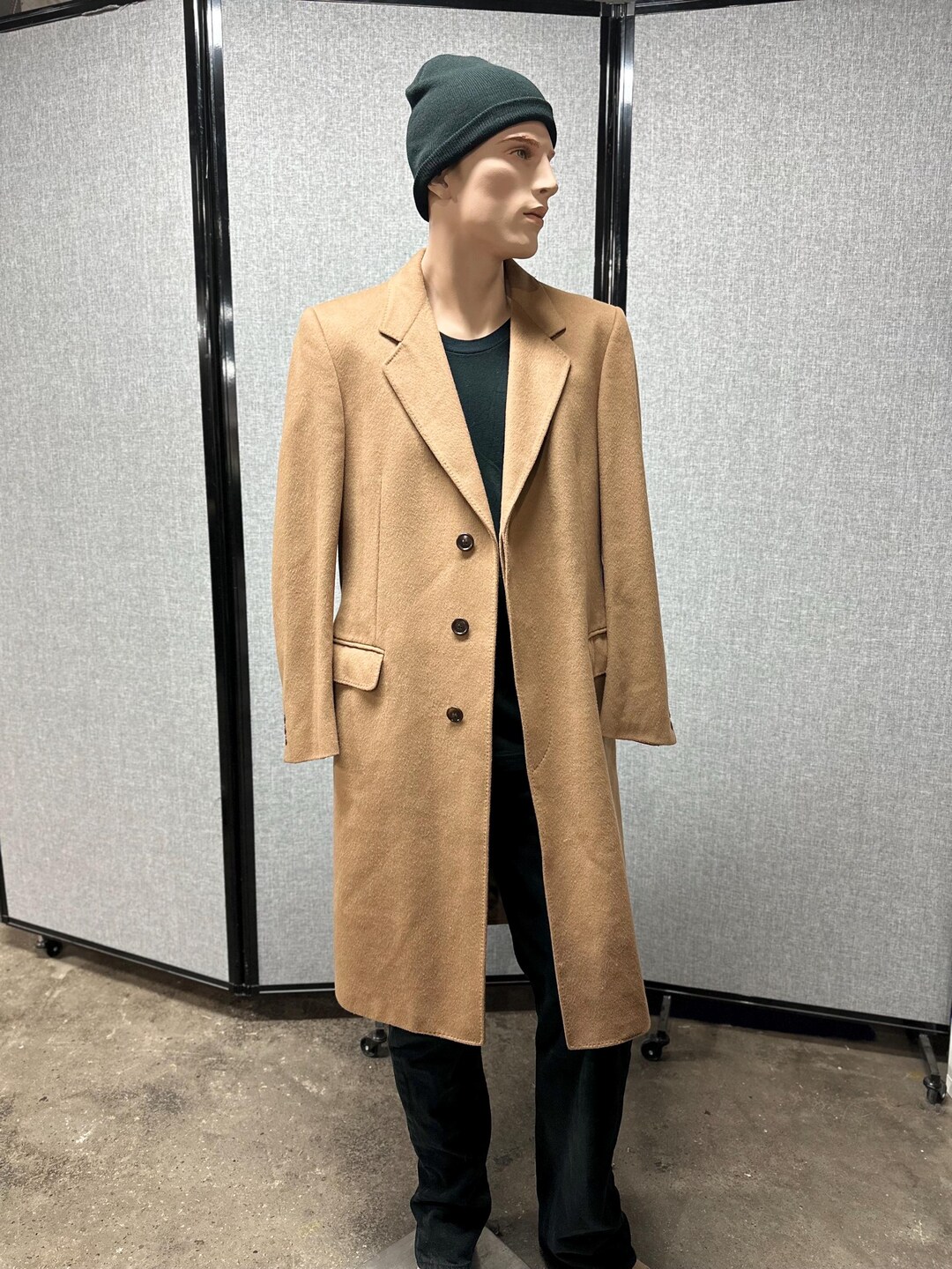 Vintage Long Beige Coat / Men's Wool Coat / Cashmere Blend / Made in ...