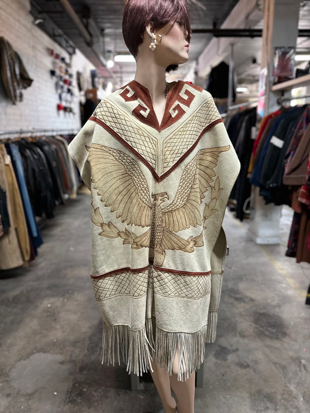 Vintage Suede Poncho / Handmade / Unisex / One Size / Fits All / Eagle ...