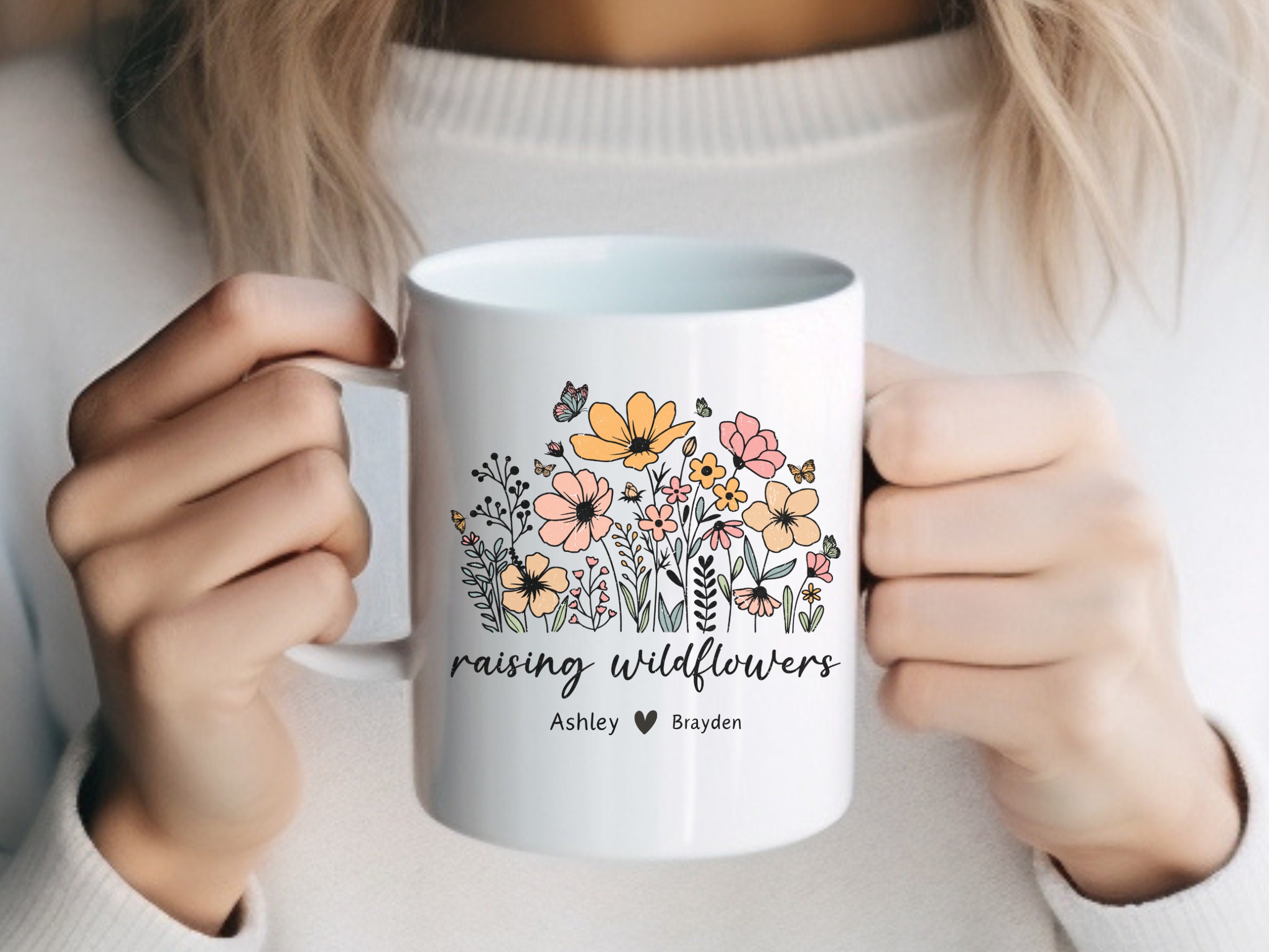 Mama Mug With Kids Names, Custom Mom Gift, Custom Flower Name Mug, Mom ...
