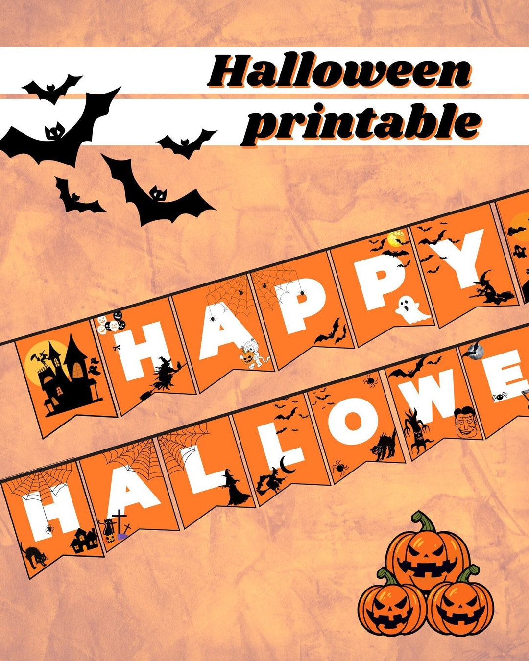 Printable Halloween Bunting, DIY Decoration, Instant Download ...