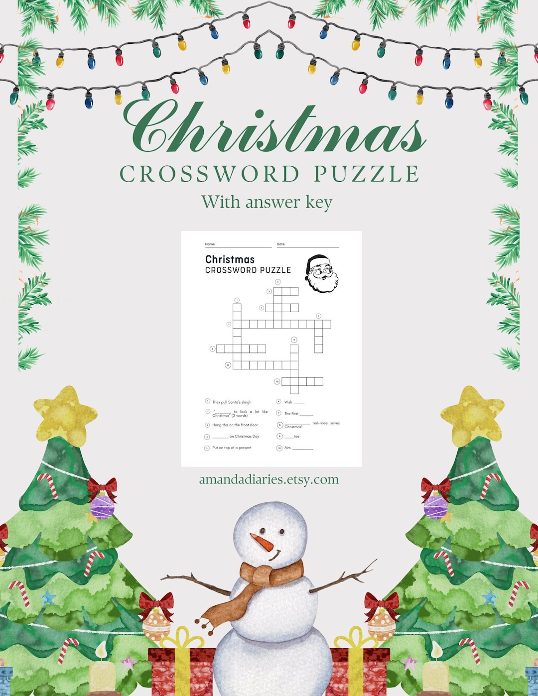 Crucigrama de Navidad para niños Actividad navideña para - Etsy España