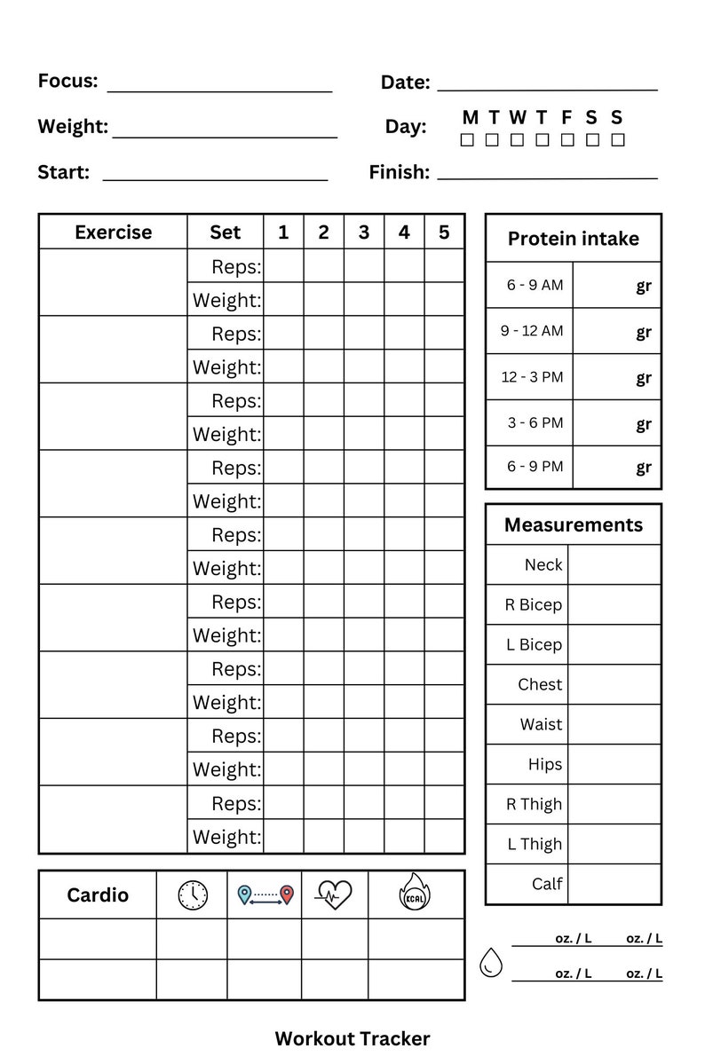 Workout Tracker | Exercise Log Book | Protein & Water Intake Tracker ...
