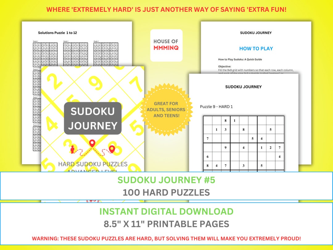 Sudoku Journey #5 I Hard Sudoku Puzzles for Advanced Level I 8.5x11 ...