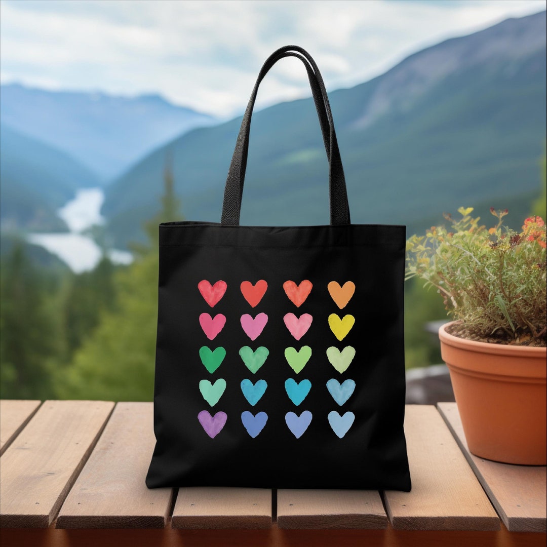 Rainbow Hearts Tote Bag, LGBTQ Support Gift Bag, Gay Pride Reusable Bag ...