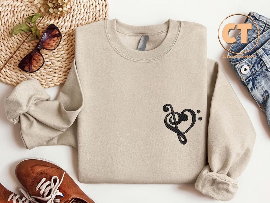 Embroidery Musical Notes Sweatshirt, Embroidered Music Teacher Gif ...