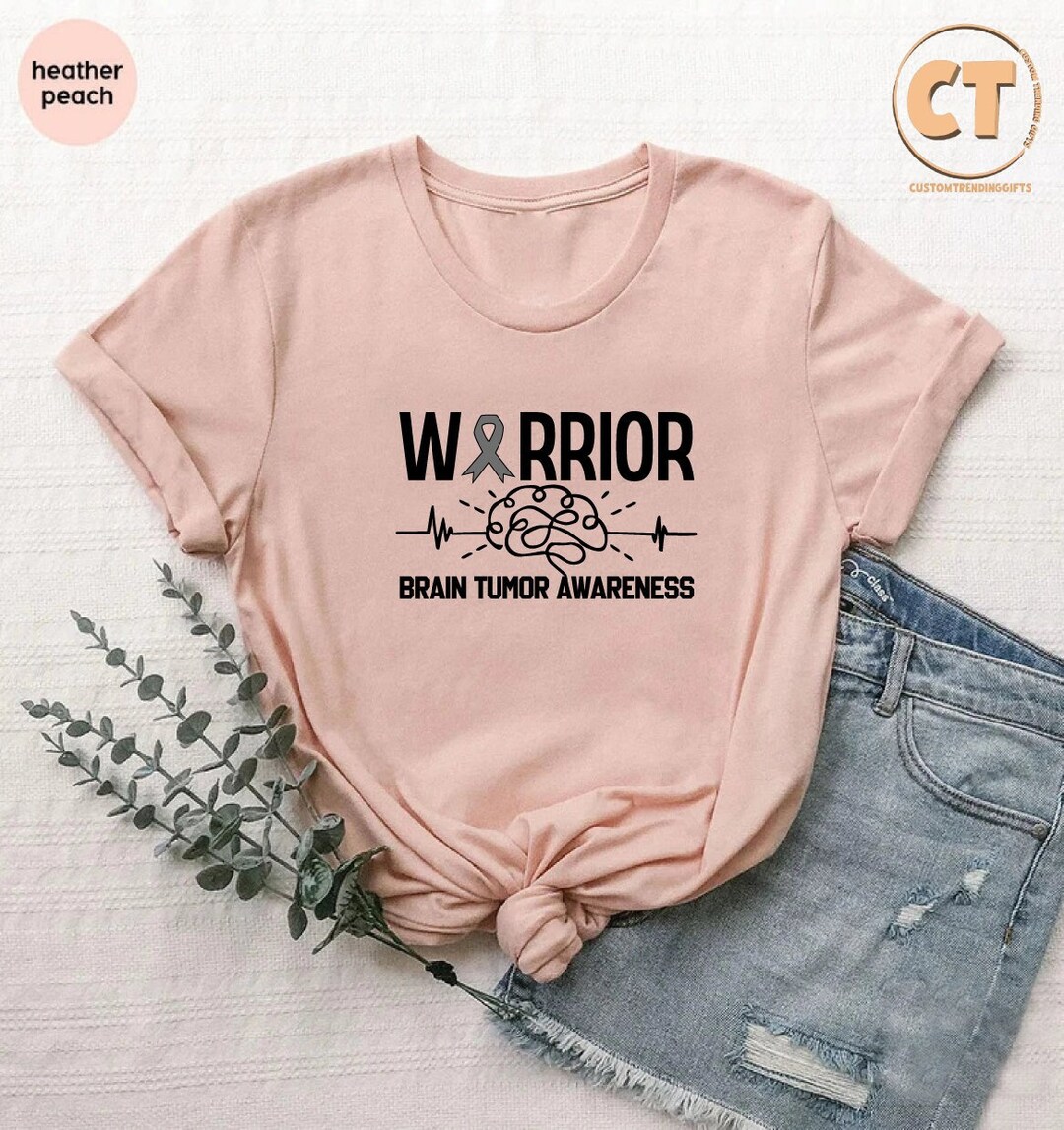 Brain Cancer Tshirt, Brain Tumor Awareness Shirt, Brain Tumor Warrior Gift, Gray Ribbon Fighter ...