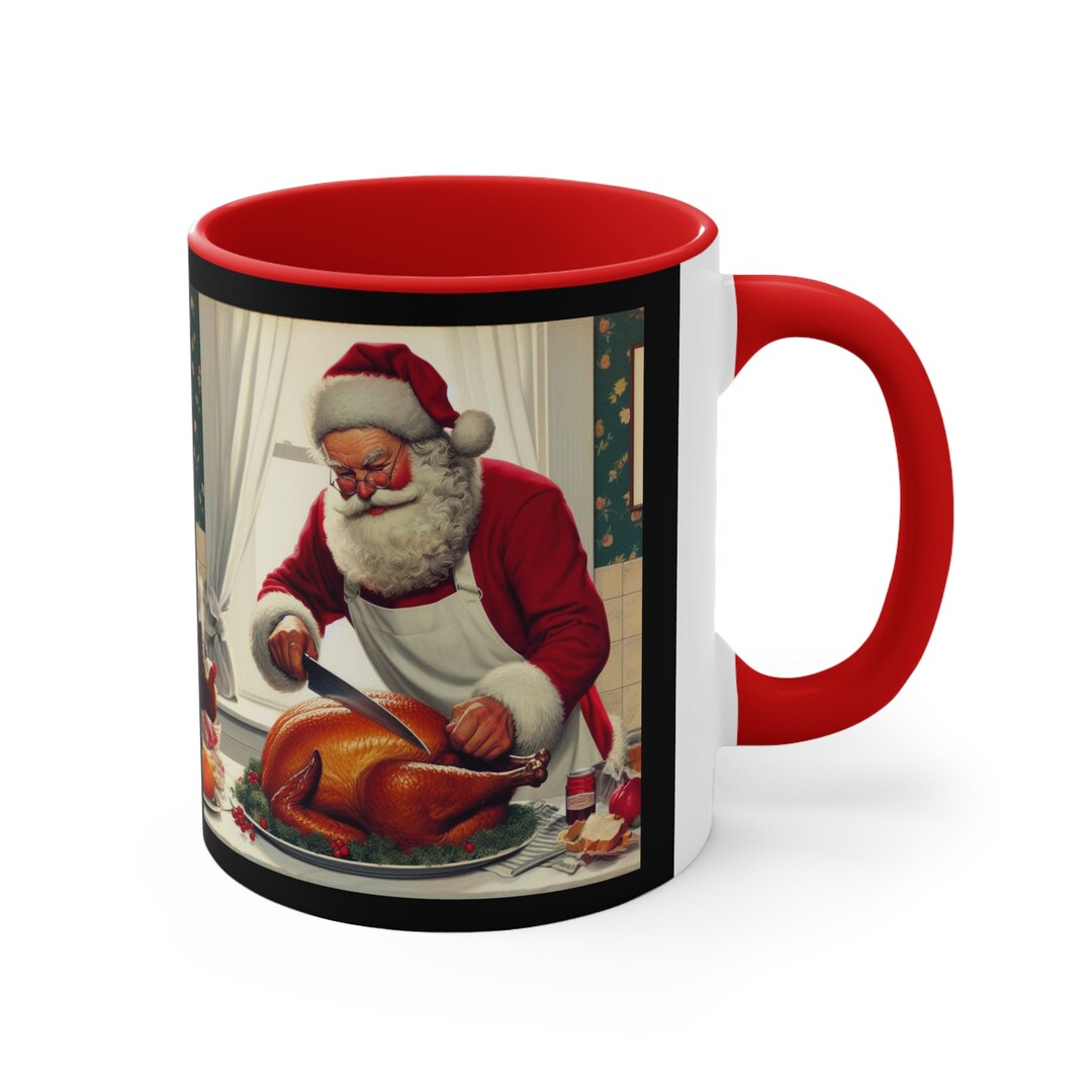 Thanksgiving Santa Claus Cutting the Turkey Accent Coffee Mug - Etsy