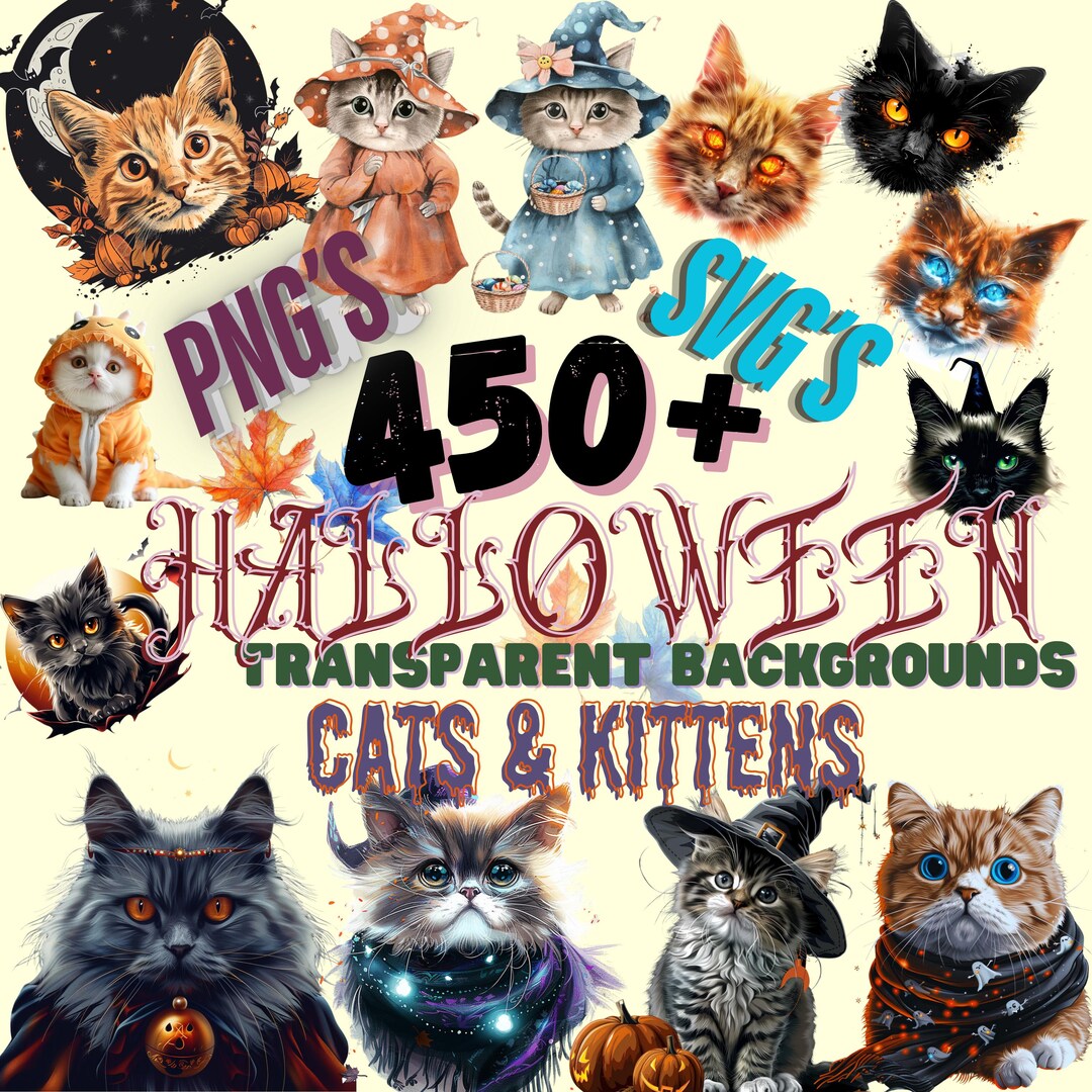 Halloween Cats Clipart Bundle, Fall Cats & Costumes, Creepy Holiday ...