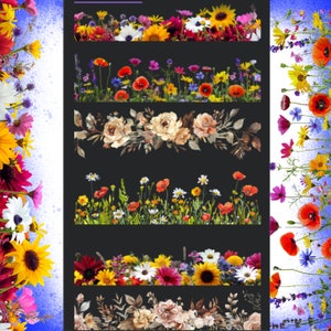 Flower Border, Floral Clipart, SEAMLESS Flower Design, Wildflower Clip ...