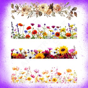 Flower Border, Floral Clipart, SEAMLESS Flower Design, Wildflower Clip ...