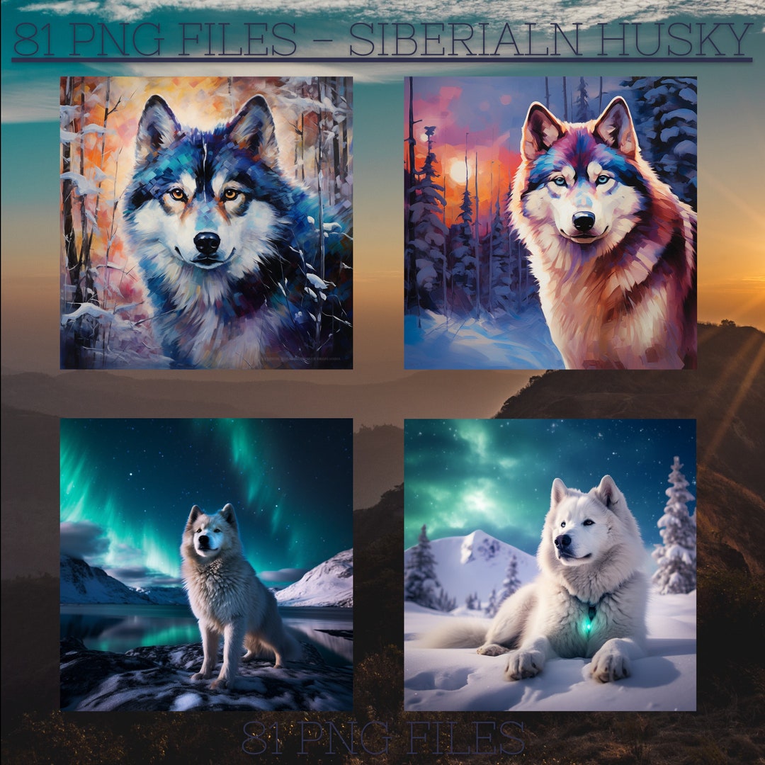 Siberian Husky Portraits in Snow - Winter Canine Art, Arctic Dog Wall ...