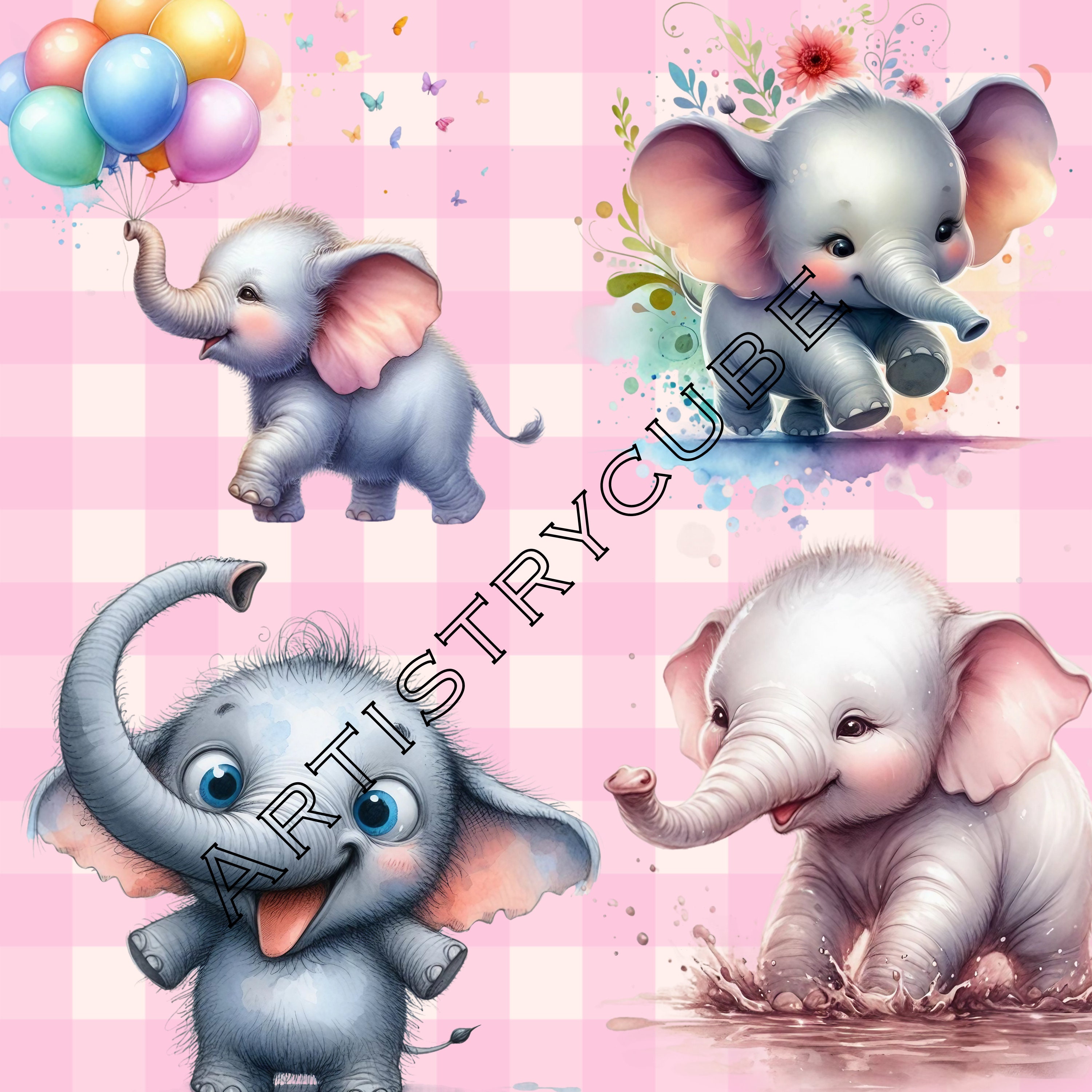 Cute Elephants for Kids, Baby Elephant Digital Art, Child Elephant Gift ...