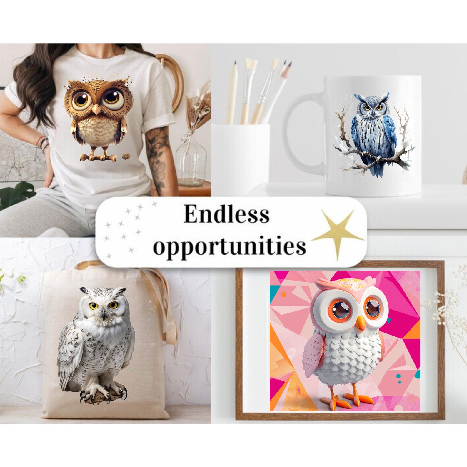 OWL CLIPART Set, Digital Owl Images, Bird Designs, Printable Owl Art ...