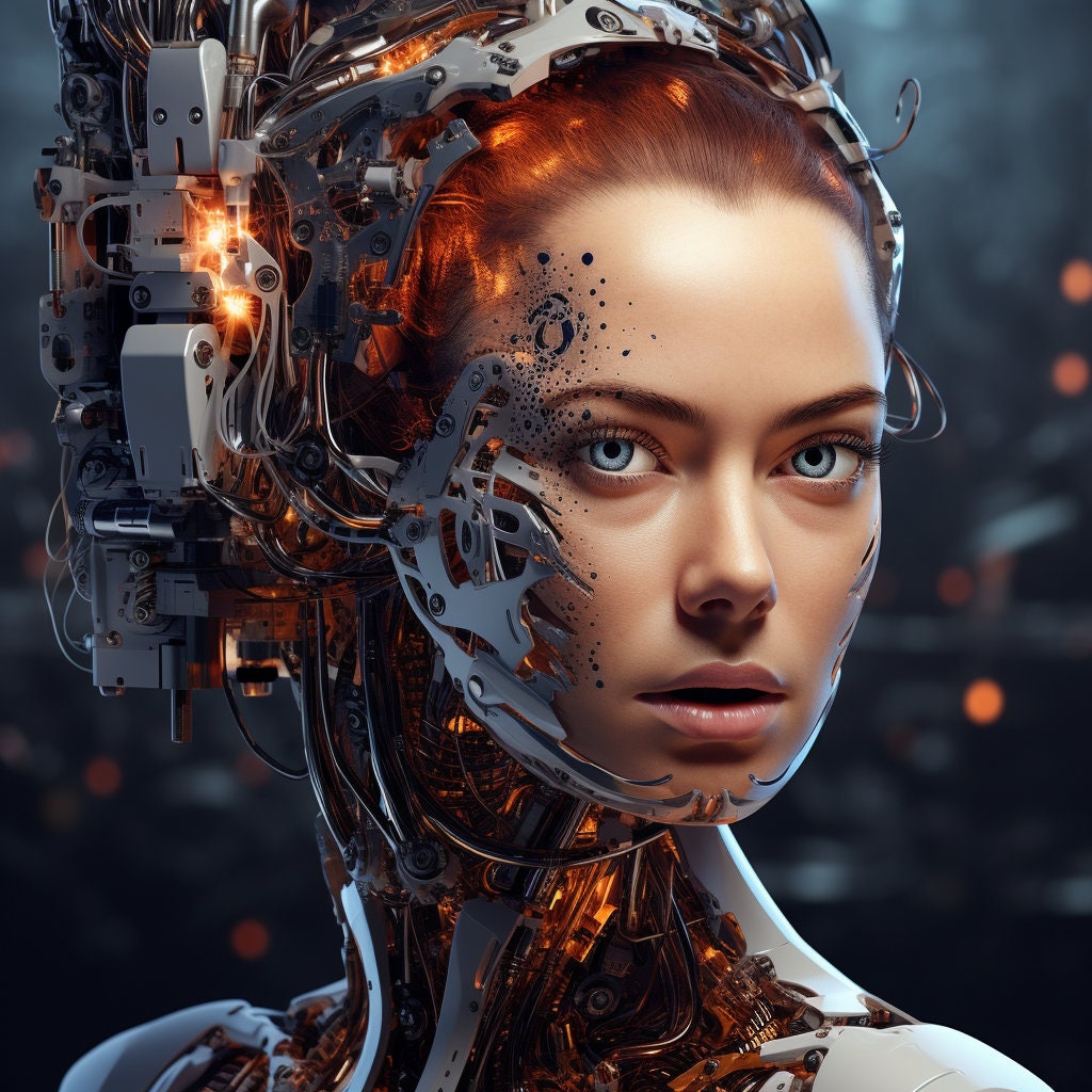 Robotic Women, Half Human & Half Android, Beautiful Faces, Set of 25 ...