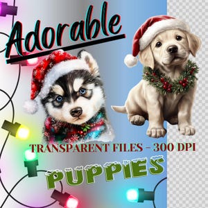 Christmas Dog Clipart PNG Bundle, Cute Holiday Puppies, Watercolor Dog ...