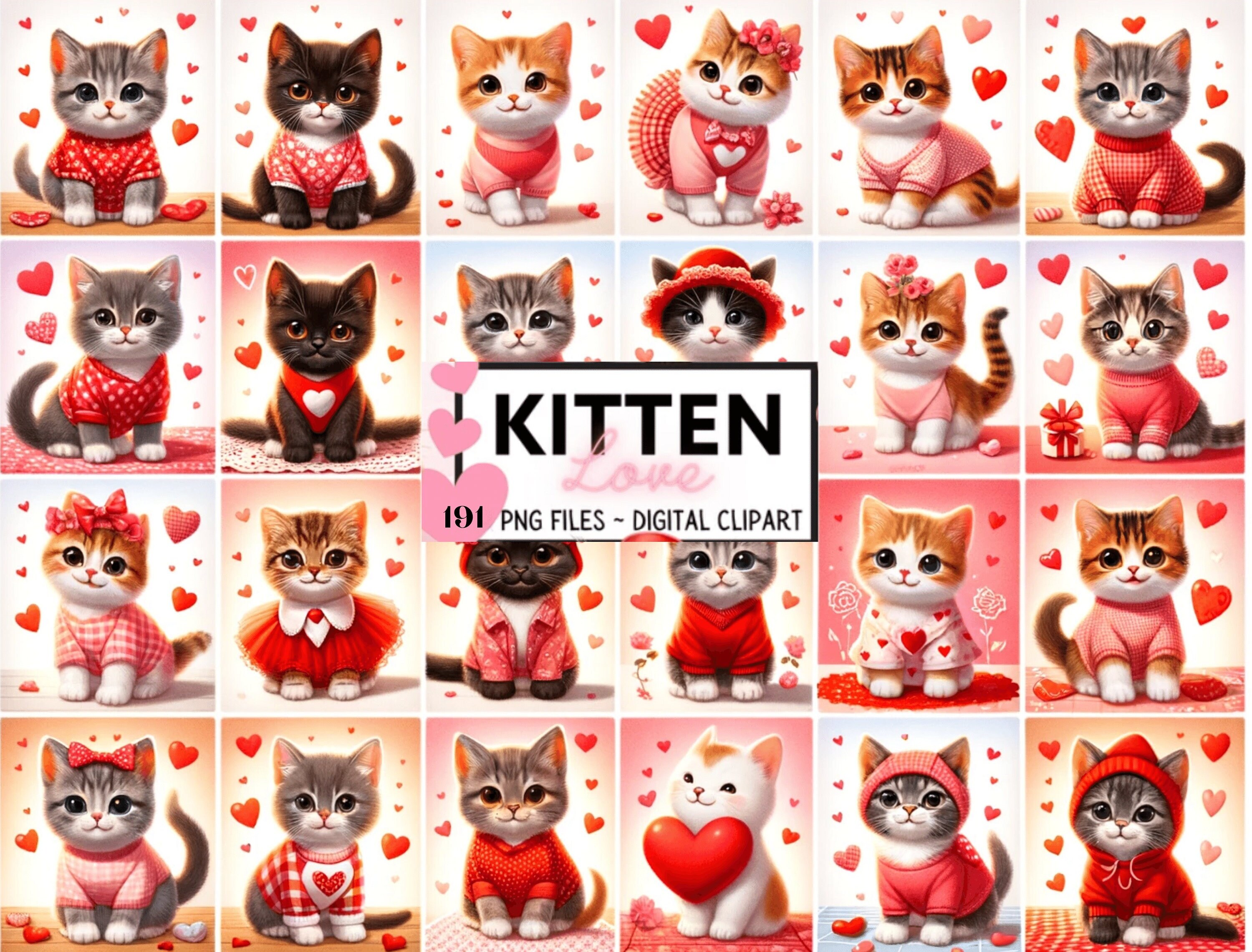 Valentine's Day Kitten Clipart, Cat & Kitten PNG, Animal Love Clipart ...