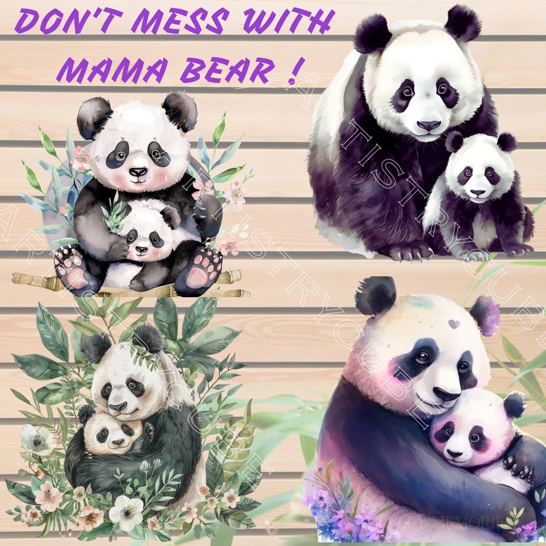 Panda Digital Art Bundle, BOHO Animal Mama Bear Clipart, Panda SVG ...