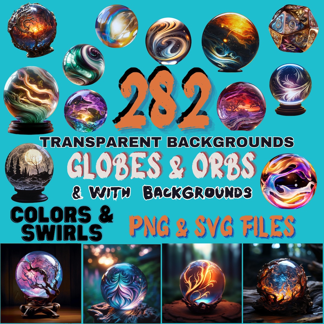 Glass Marbles and Orbs SVG, Fantasy Crystal Ball PNG Art, Glass Swirls ...