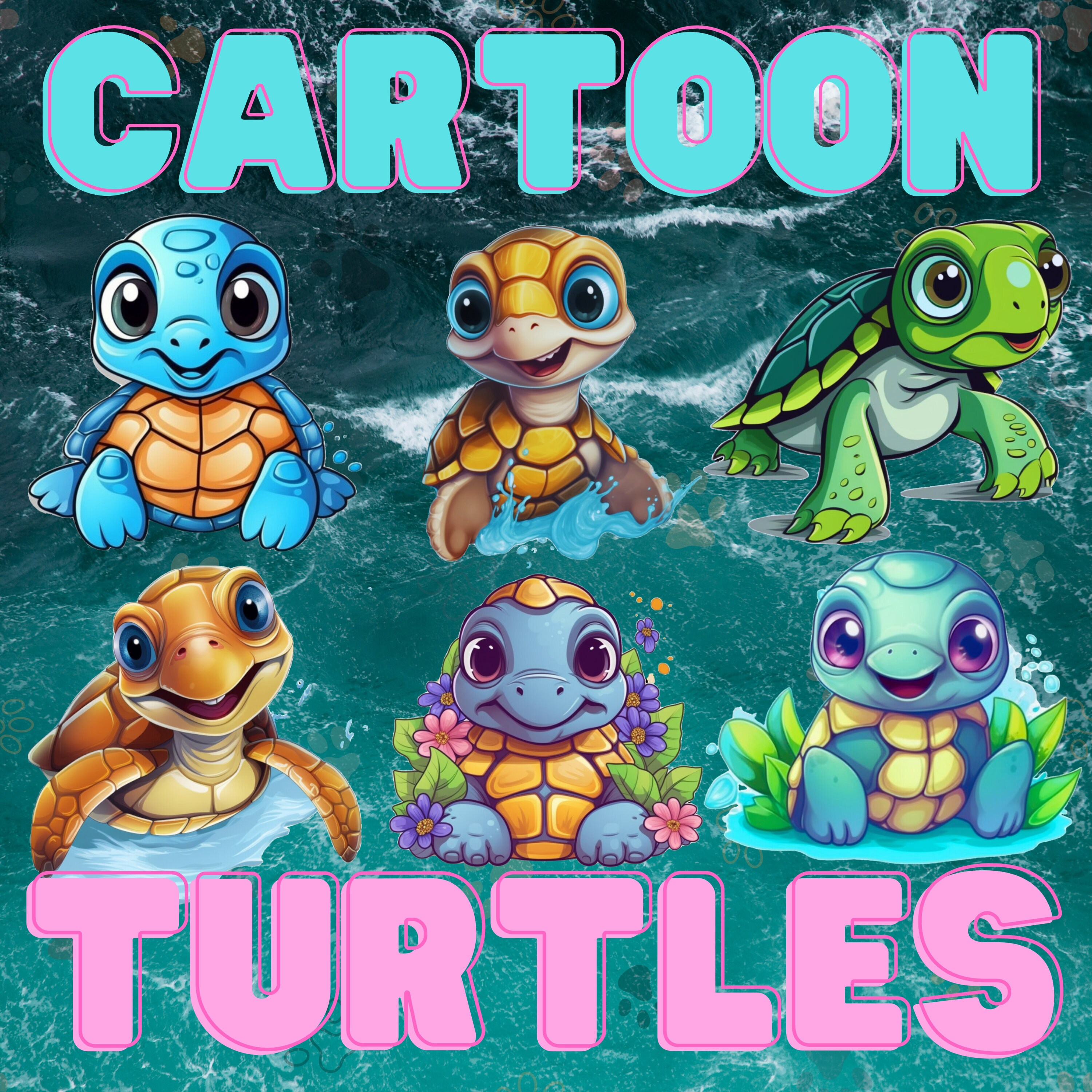 Turtle PNG Bundle, Cartoon & BOHO Turtles, Cute Kids Decor, Digital ...