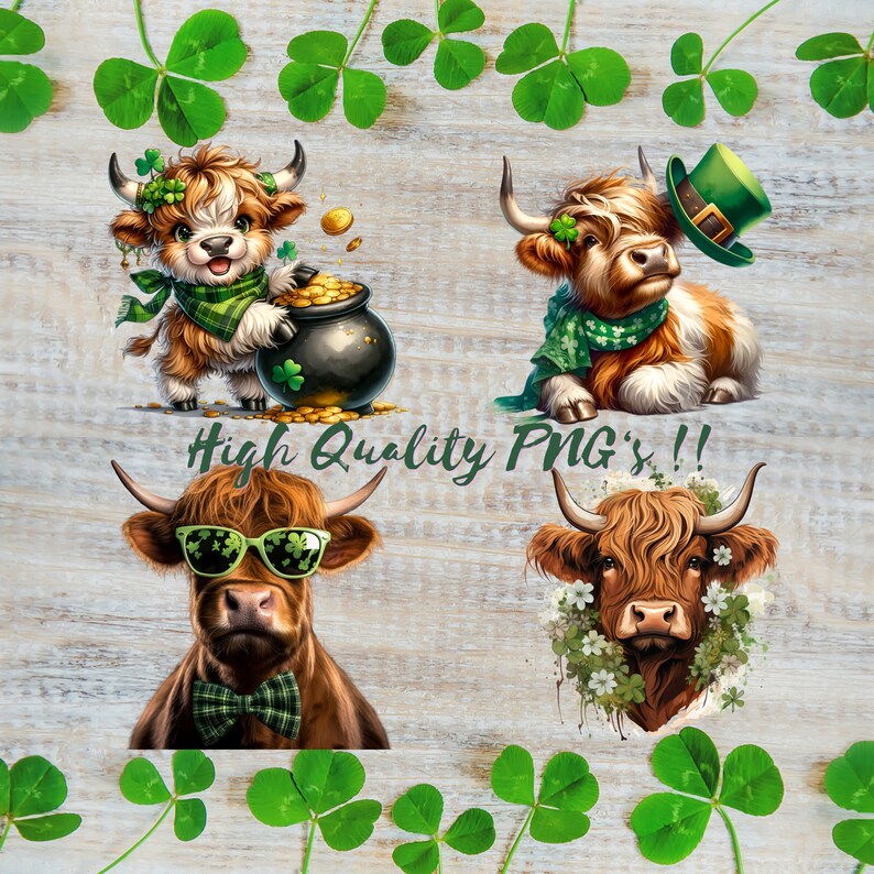 Highland Cow St. Patrick's Day Png's, Whimsical Highland Cow, Lucky ...