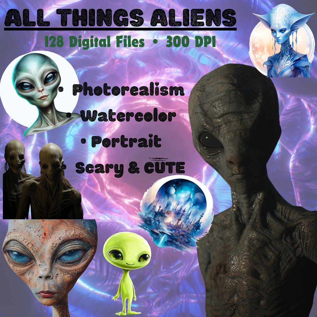 Alien Clipart, Cute Scary Alien Sublimation Clipart Set ...