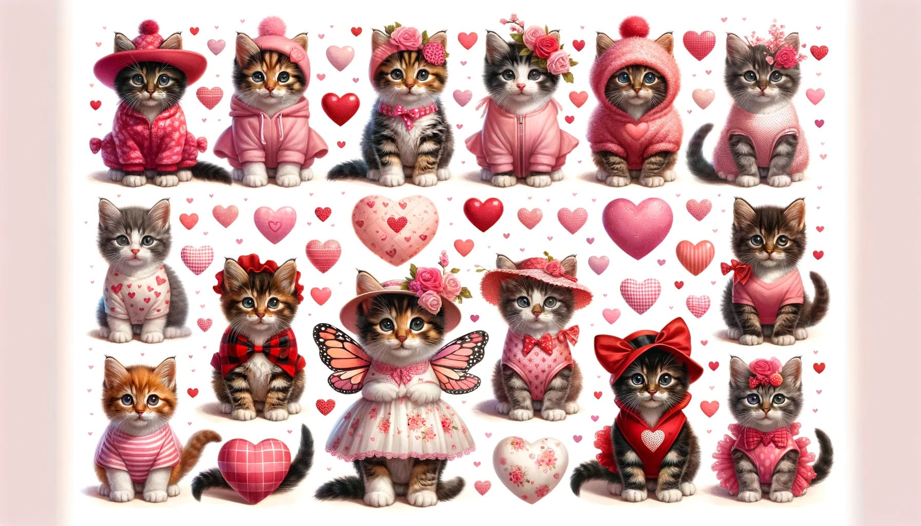 Valentine's Day Kitten Clipart, Cat & Kitten PNG, Animal Love Clipart ...