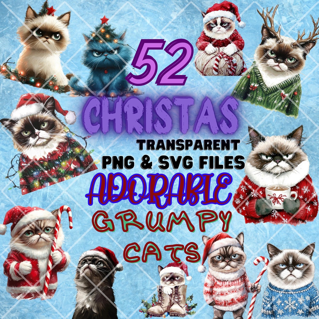 Grumpy Cats Christmas Clipart Bundle, Adorable Cat Holiday, Festive Grumpy Cats, Xmas Cat ...