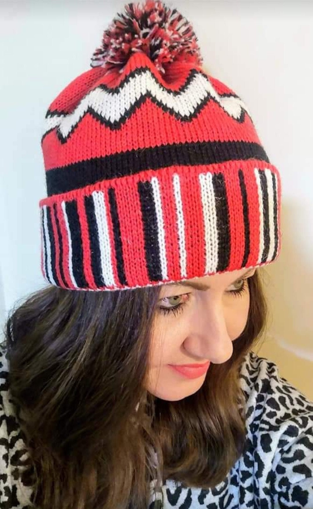 Red, Black & White British Wool Bobble Hat - Etsy