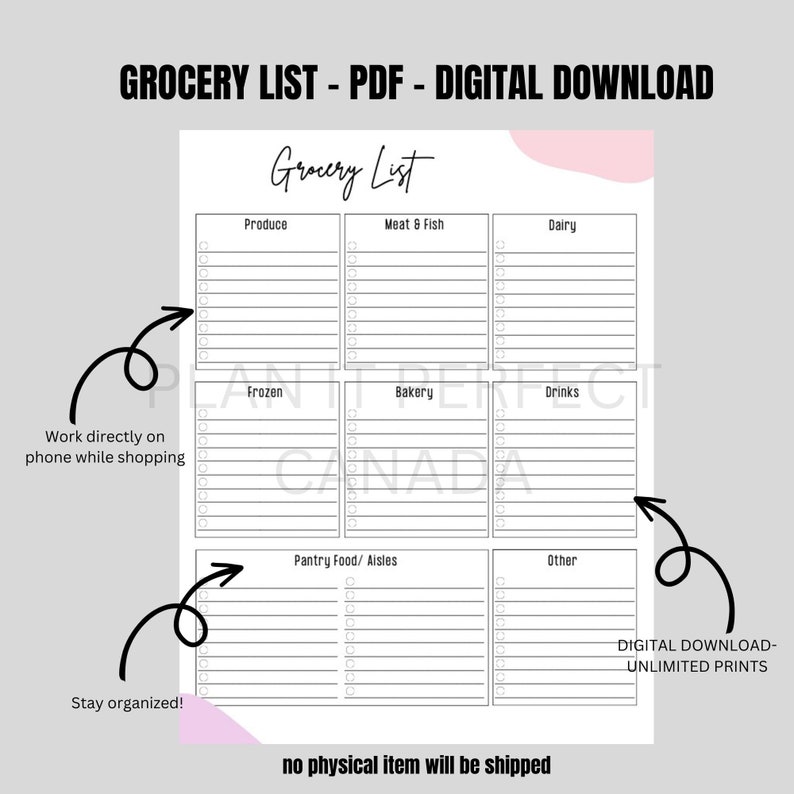 Grocery List PDF, Grocery List Digital File - Etsy