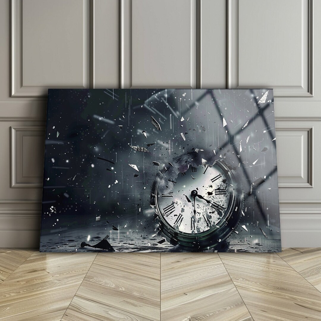 Tempered Glass Clock Wall Art: Abstract Time Explosion Print - Etsy