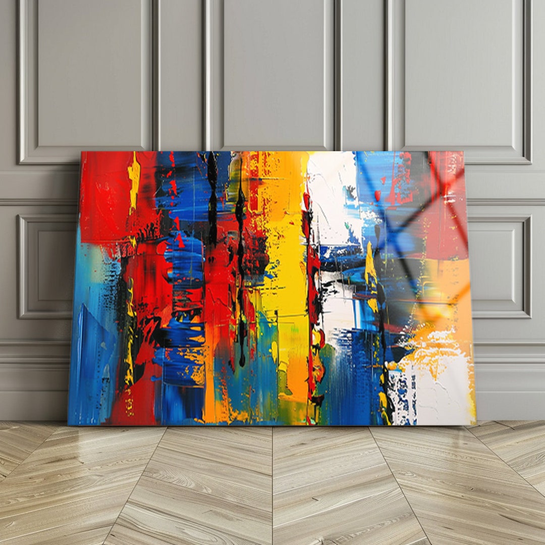 Colorful Wall Art , Abstract Wall Decor , Vivid Colors , Tempered Glass ...
