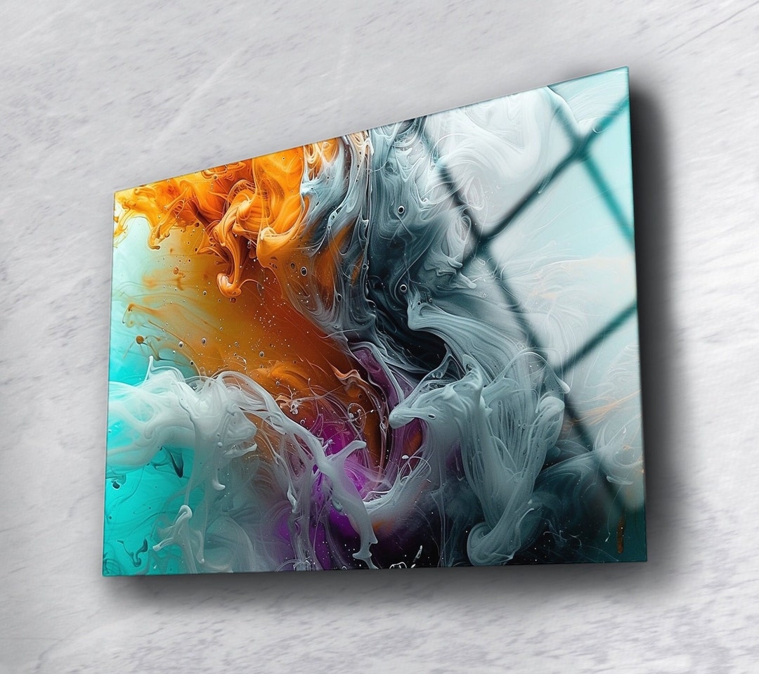 Abstract Smoke Wall Art , Modern Art , Vivid Colors , Tempered Glass ...