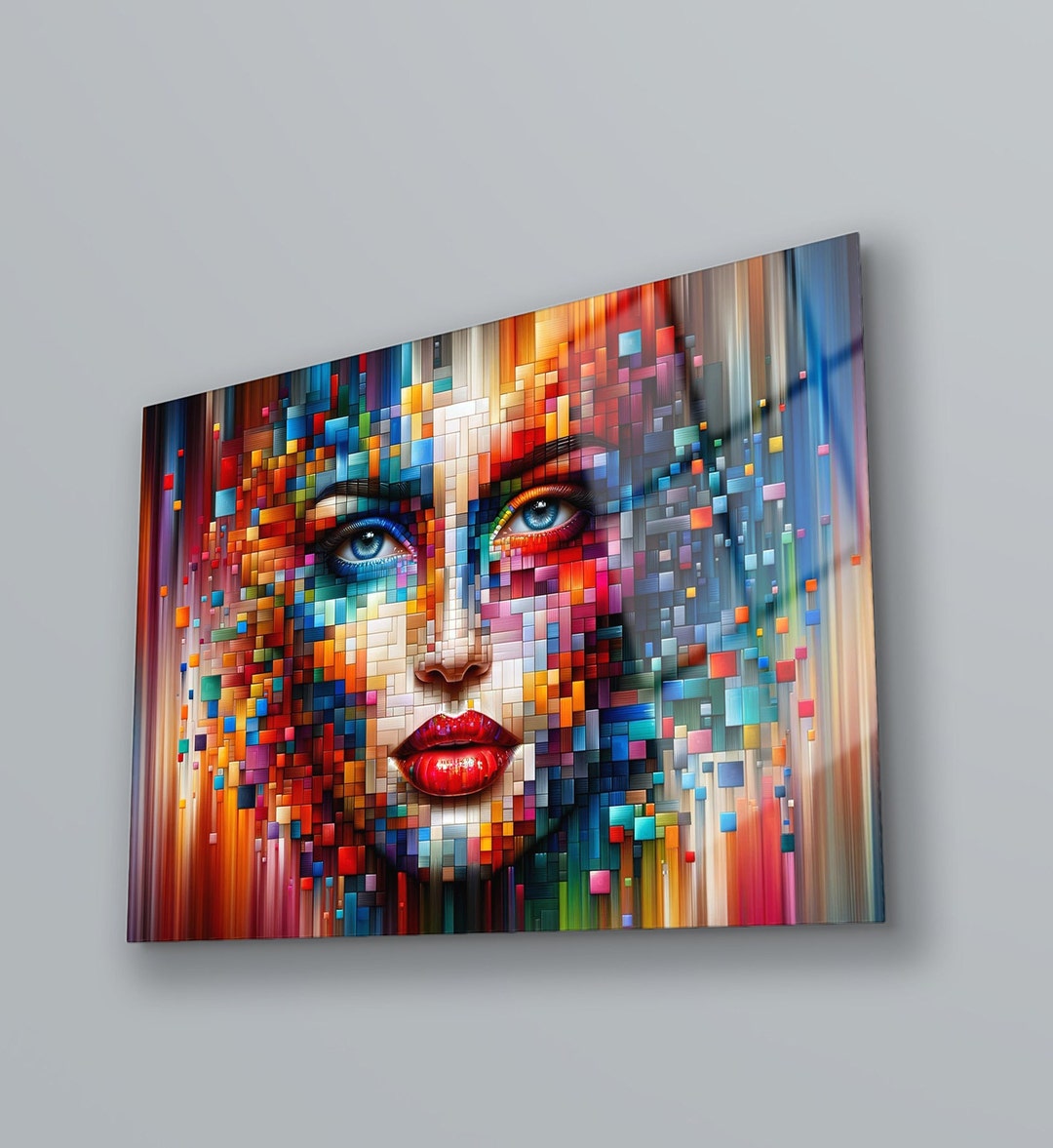 Colorful Woman Face Tempered Glass Wall Art: Modern Home Decor - Etsy
